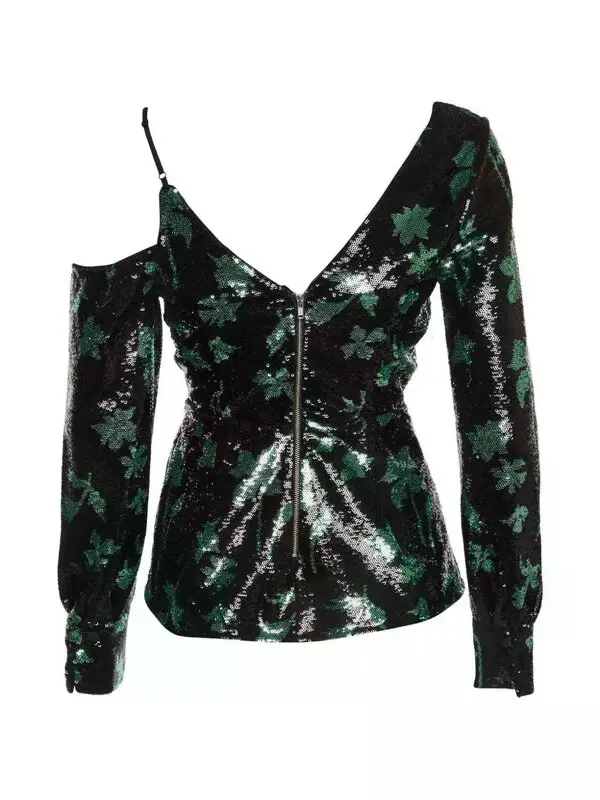 SELF-PORTRAIT V-neck Sequined Asymmetrical Top