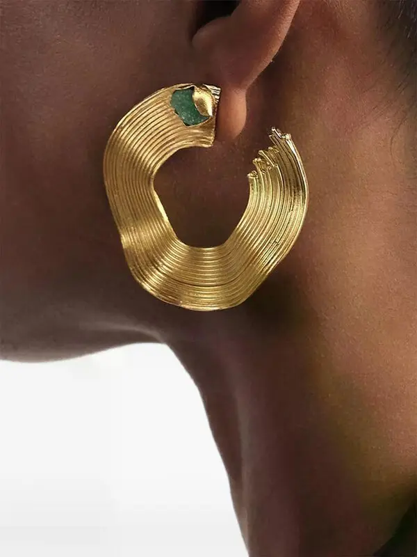 FENOMENA Opened Emerald Maxi Waves Earrings