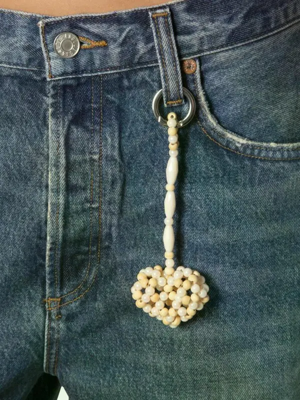 0711 TBILISI Heart-shaped Beaded Keyring - Neutrals
