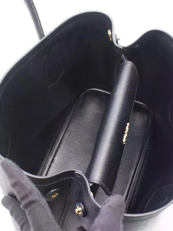 Prada Saffiano Leather Double Tote Bag - Black