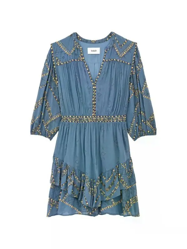 Ba&sh Poly Patterned Ruffled Flared Mini Dress
