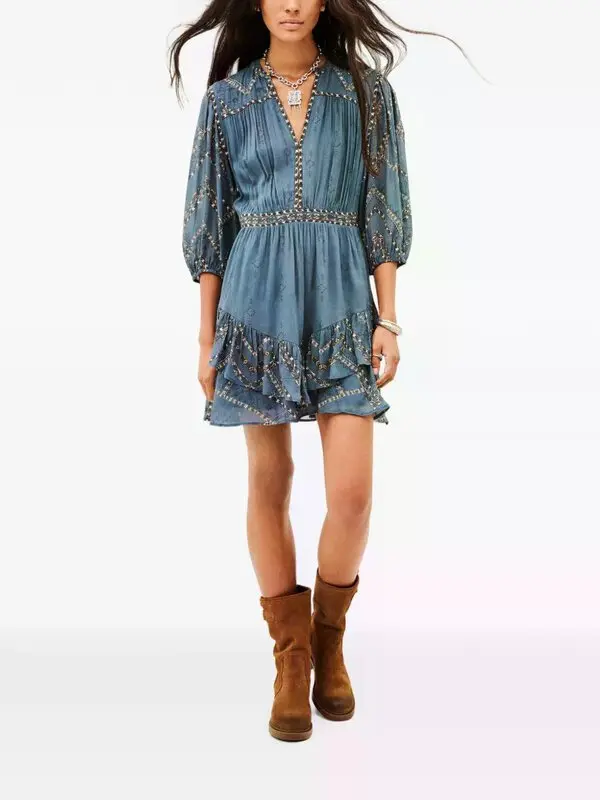Ba&sh Poly Patterned Ruffled Flared Mini Dress