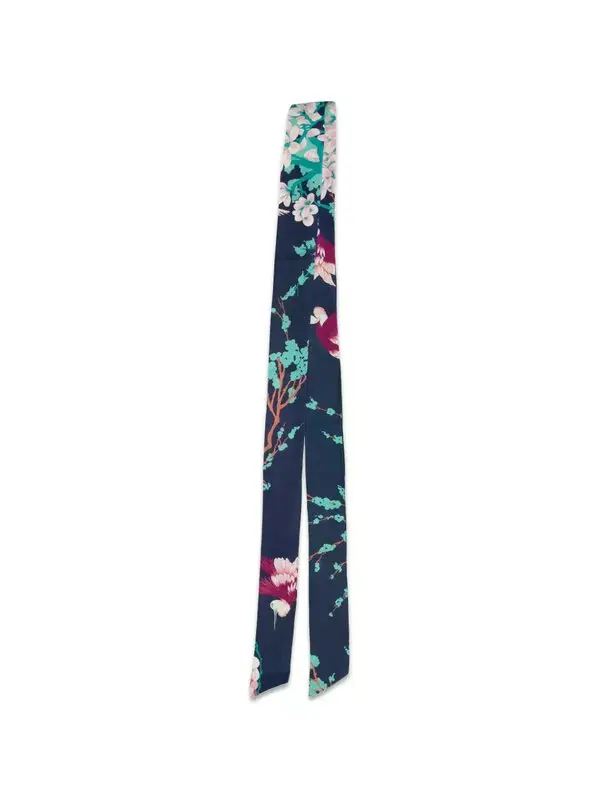 LAURA URBINATI Floral-print Satin Belt - Blue