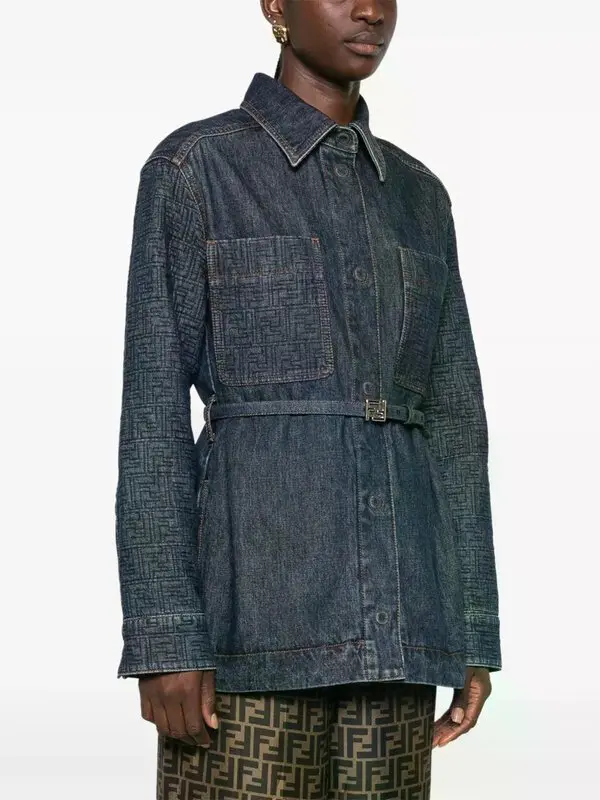 Fendi Belted Logo-embossed Denim Jacket