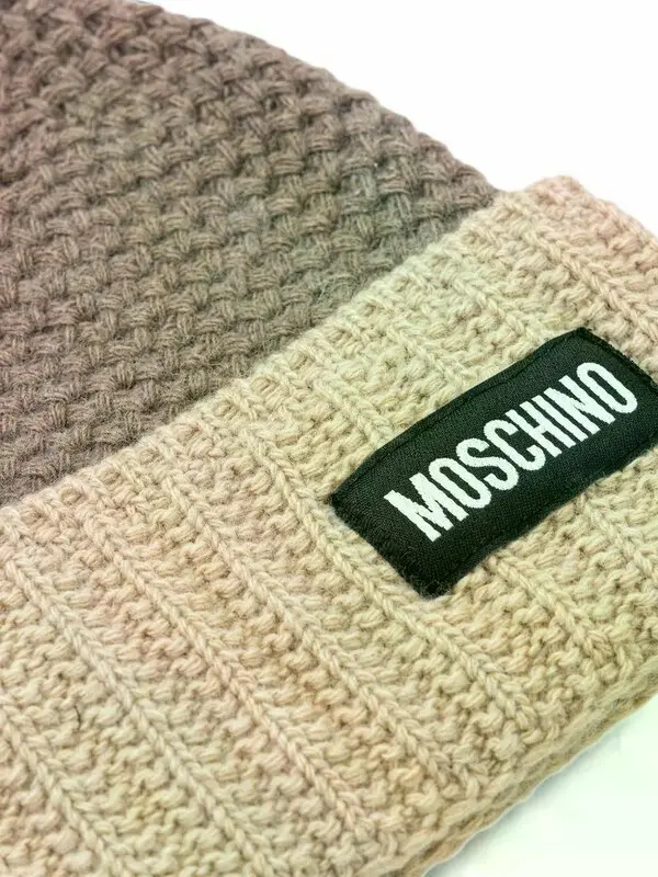 Moschino Logo-patch Waffle-knit Wool Beanie - Brown