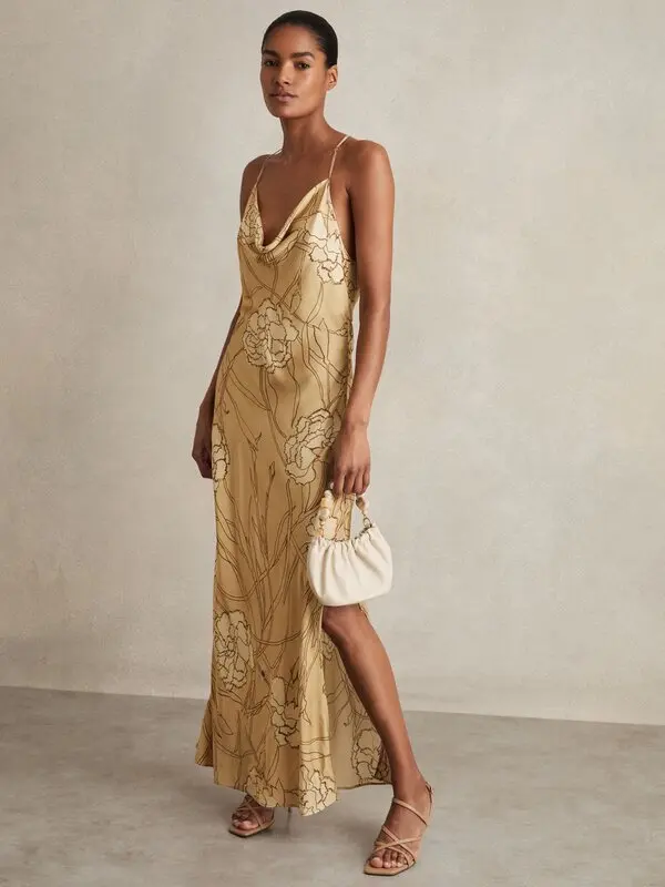 REISS Floral Print Slip Maxi Dress