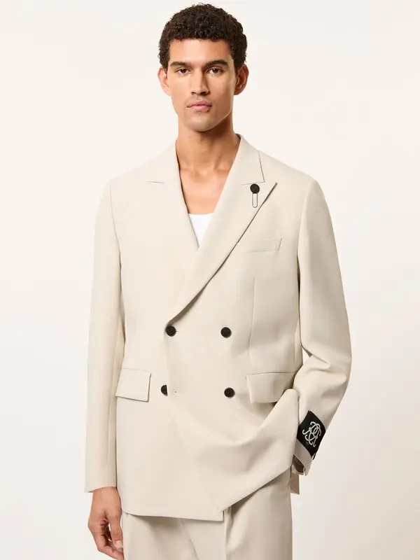REISS Monogram Relaxed Double-breasted Blazer - Beige