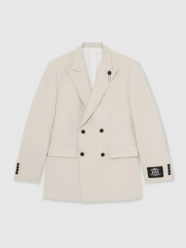 REISS Monogram Relaxed Double-breasted Blazer - Beige
