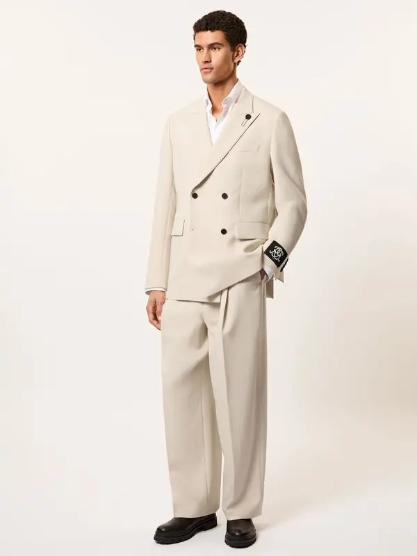 REISS Monogram Relaxed Double-breasted Blazer - Beige