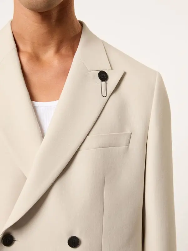 REISS Monogram Relaxed Double-breasted Blazer - Beige