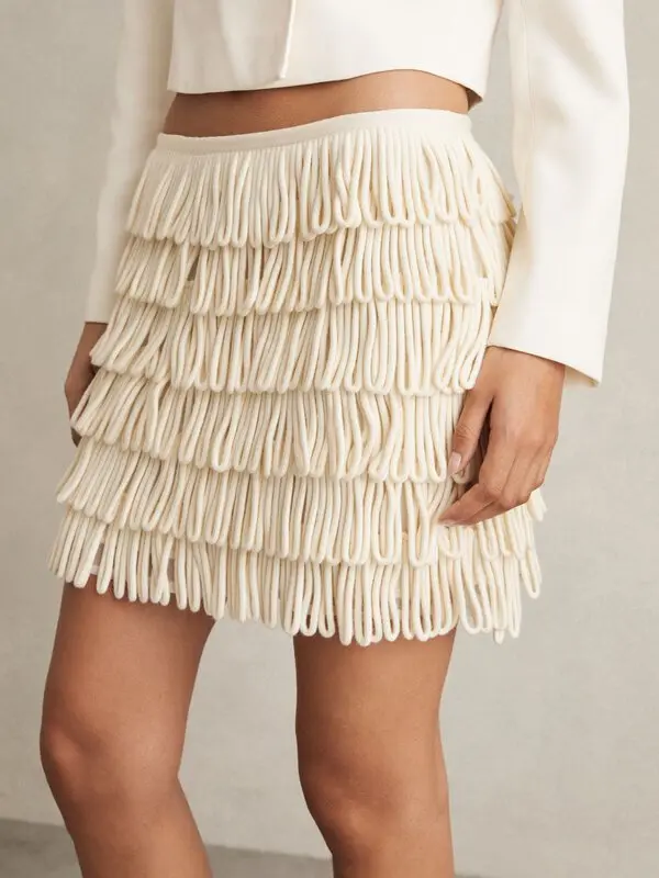 REISS Loop-stitch Fringe Mini Skirt