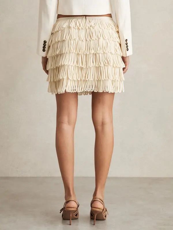 REISS Loop-stitch Fringe Mini Skirt