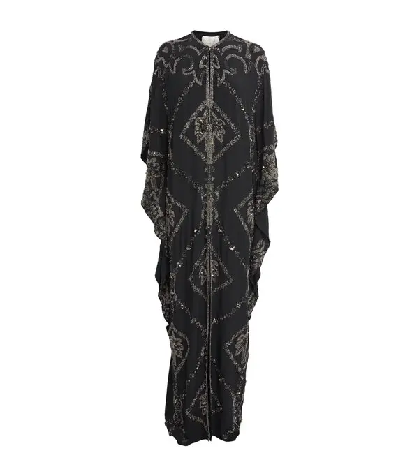 Johanna Ortiz Silk Mystical Gaucho Cape Dress - Black