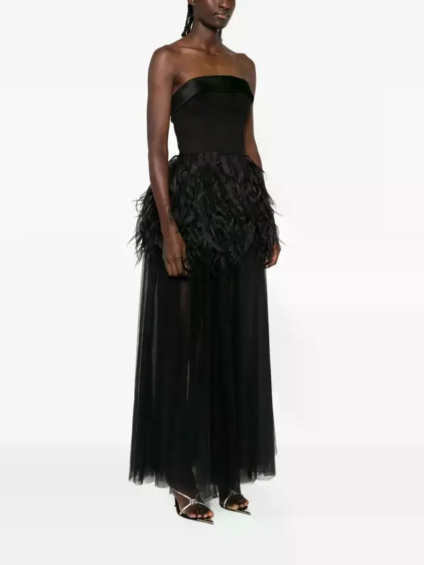 Viktor & Rolf Feather-trim Strapless Maxi Dress