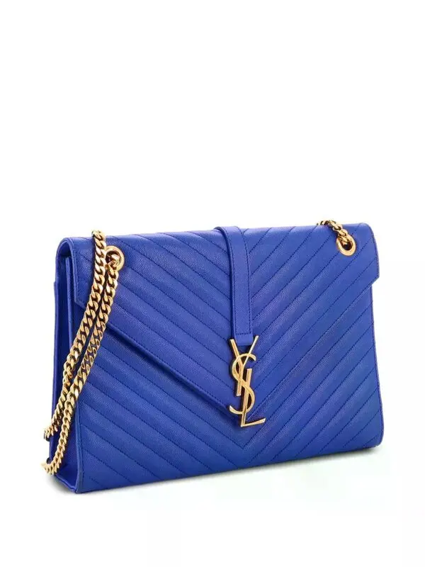 Saint Laurent Classic Monogram Envelope Satchel Matelasse Chevron Leather Large Shoulder Bag