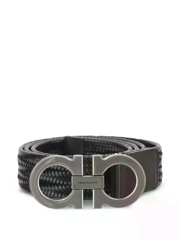 FERRAGAMO Gancini Woven Belt - Black