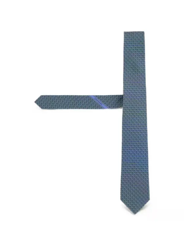 FERRAGAMO Gancini-pattern Silk Tie - Blue