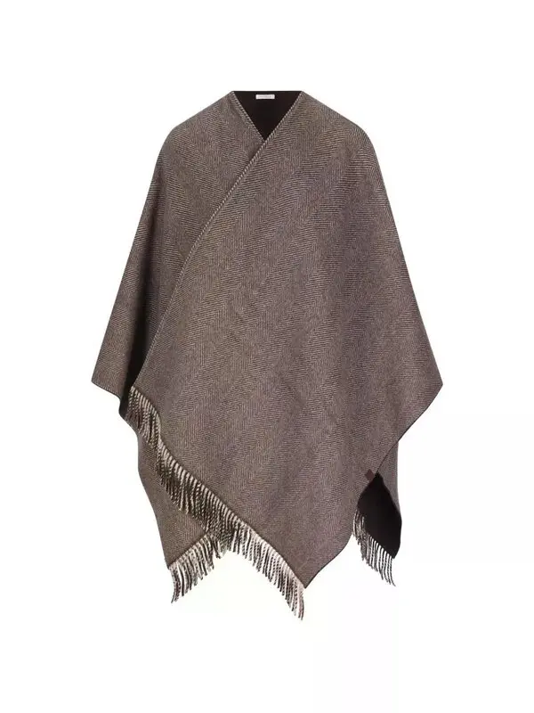 Brunello Cucinelli Herringbone Fringe-trim Poncho - Brown