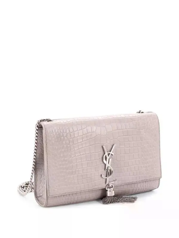 Saint Laurent Classic Monogram Tassel Crocodile Embossed Leather Medium Crossbody Bag