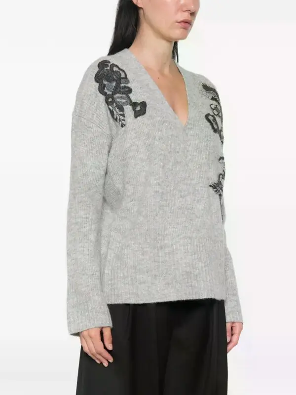 ERMANNO FIRENZE Floral Embroidered V-neck Sweater