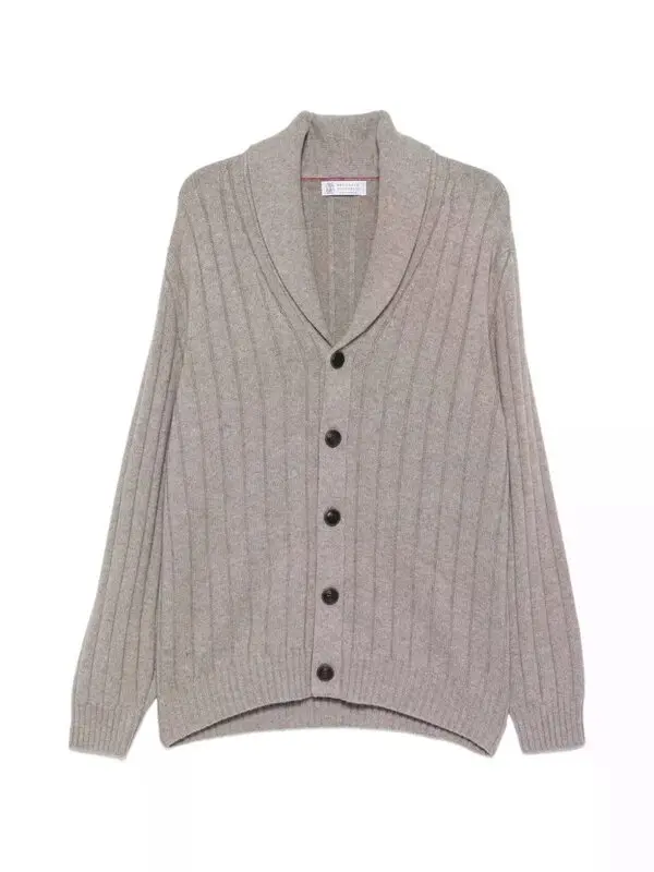 Brunello Cucinelli Ribbed Shawl-collar Cardigan - Grey