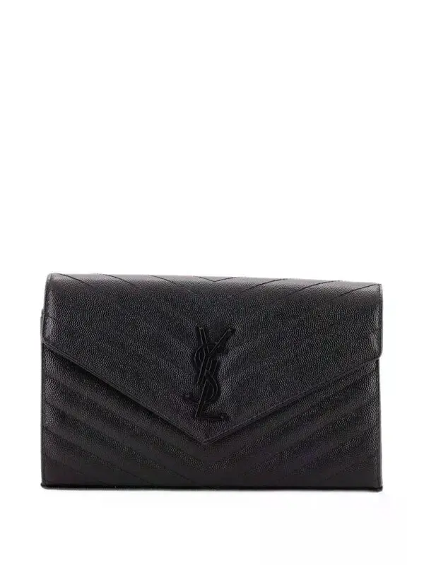 Saint Laurent Classic Monogram Wallet On Chain Matelasse Chevron Leather Medium Crossbody Bag - Black
