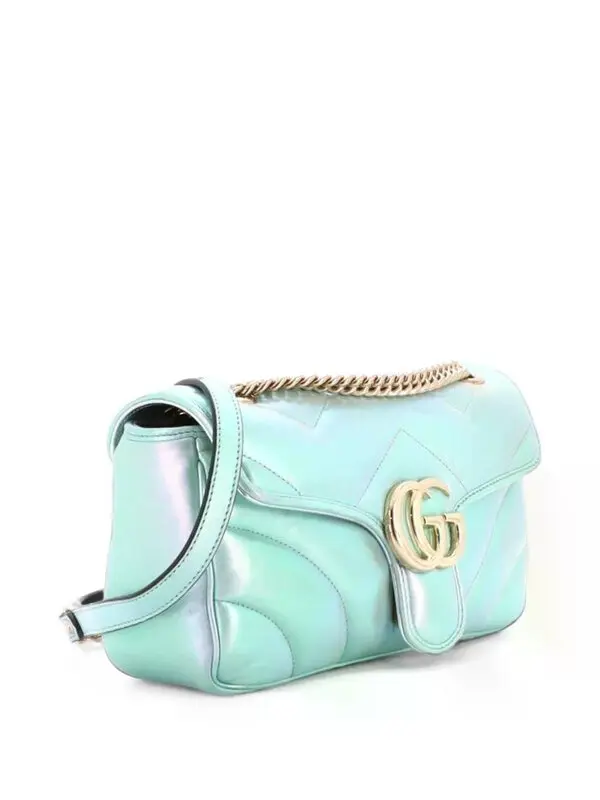 Gucci Gg Marmont Flap Bag Chevron Iridescent Leather Small Shoulder Bag