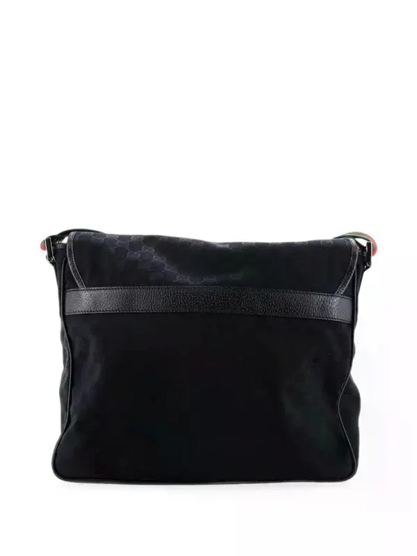 Gucci Web Strap Flap Messenger Gg Canvas Medium Cross Body Bag - Black