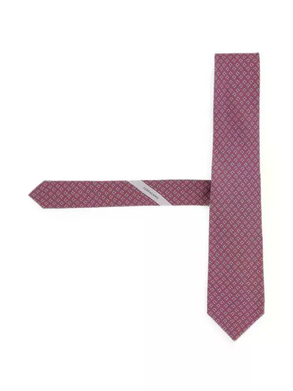 FERRAGAMO Gancini-pattern Silk Tie - Red
