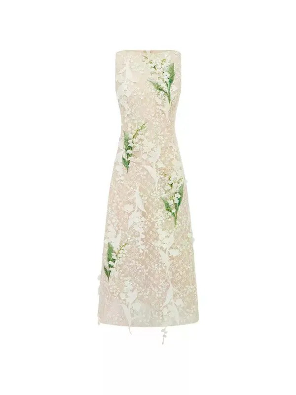 LEO LIN Cleo Floral-appliqué Lace Midi Dress - Neutrals