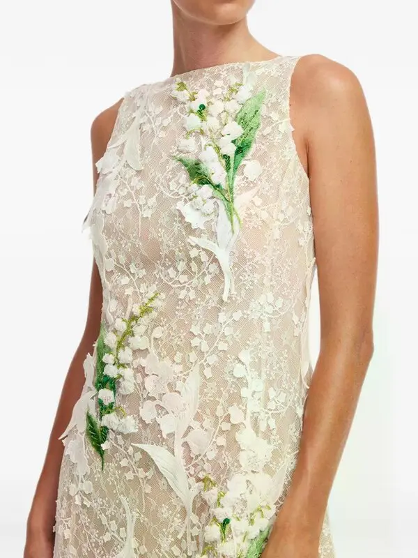 LEO LIN Cleo Floral-appliqué Lace Midi Dress - Neutrals