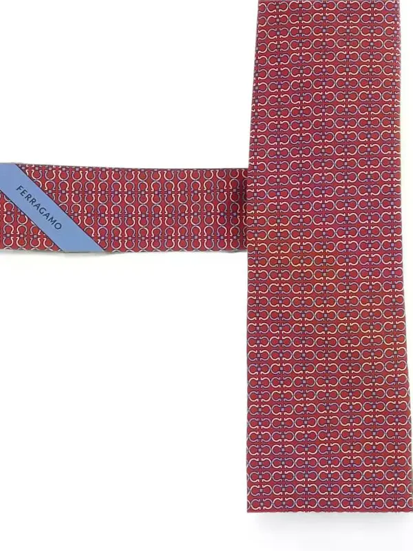 FERRAGAMO Gancini-pattern Silk Tie - Red