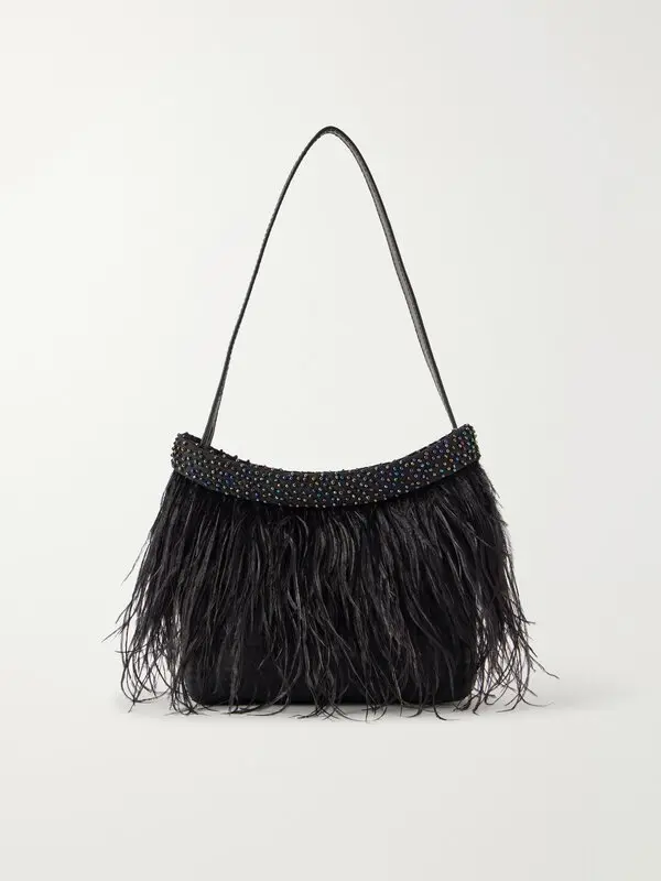 Staud Winslow Bead And Feather-embellished Silk Shoulder Bag