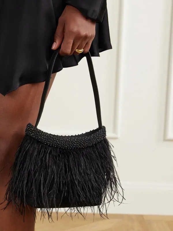 Staud Winslow Bead And Feather-embellished Silk Shoulder Bag