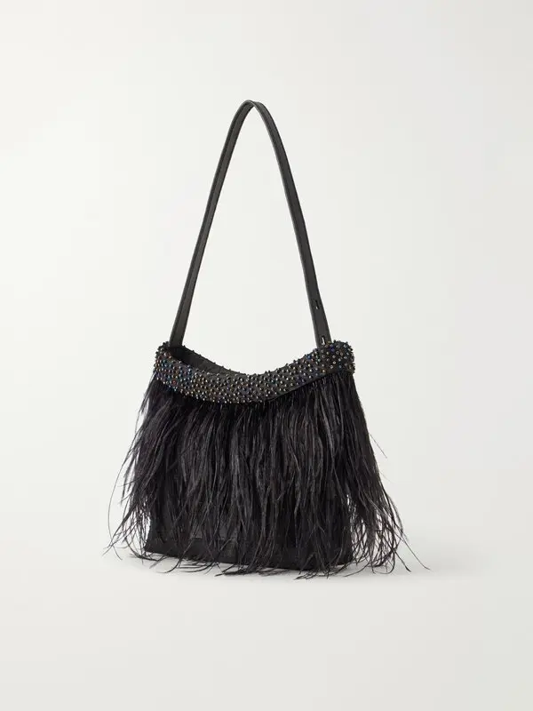Staud Winslow Bead And Feather-embellished Silk Shoulder Bag