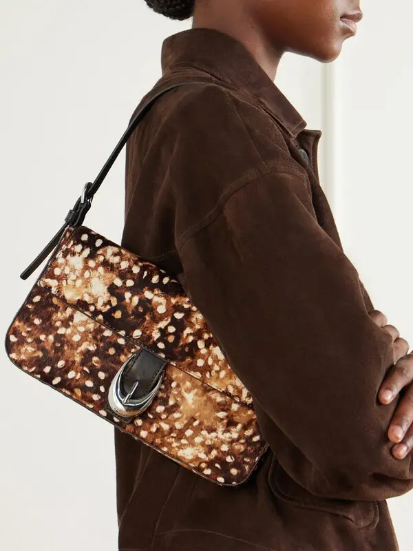 Staud Harlow Animal-printed Calf Hair Shoulder Bag