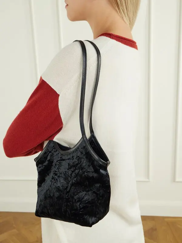 VALESQUE Cami Small Leather-trimmed Velvet Shoulder Bag
