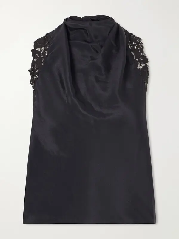 SIR. Tie-detailed Lace-trimmed Satin Top