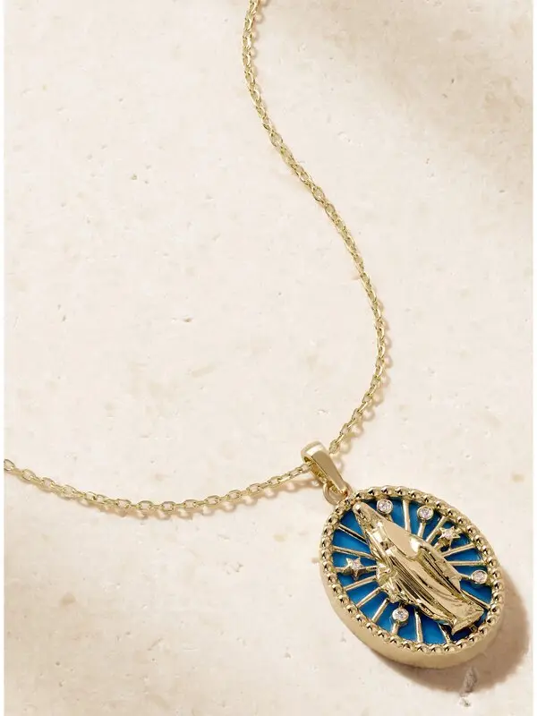 L'ATELIER NAWBAR Virgin Mary 18-karat Diamond And Turquoise Necklace - Gold