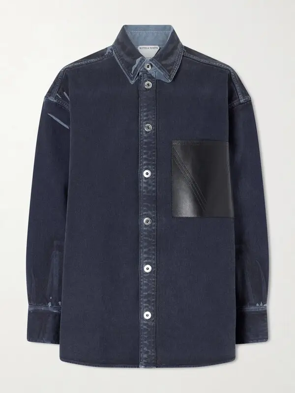 Bottega Veneta Leather-trimmed Overdyed Organic Denim Jacket
