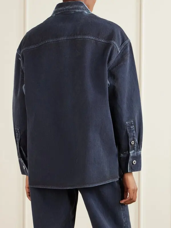 Bottega Veneta Leather-trimmed Overdyed Organic Denim Jacket