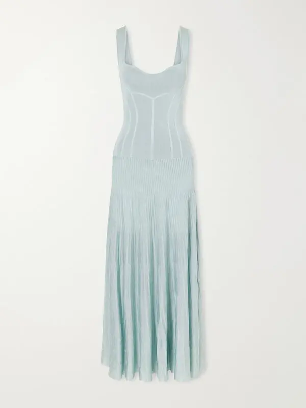 Galvan Aurelia Ribbed Woven Gown - Blue