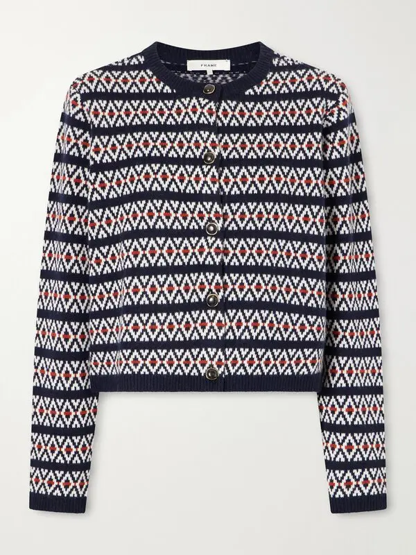FRAME The Cashmere Cardigen Intarsia Wool And Cashmere-blend Cardigan