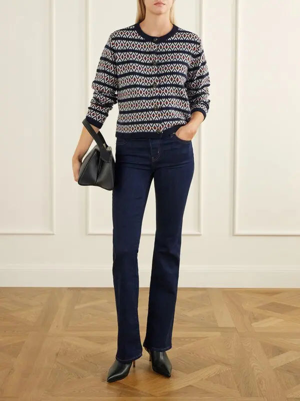 FRAME The Cashmere Cardigen Intarsia Wool And Cashmere-blend Cardigan