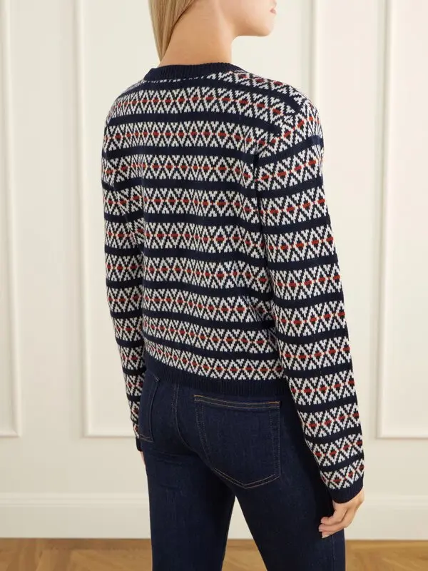 FRAME The Cashmere Cardigen Intarsia Wool And Cashmere-blend Cardigan