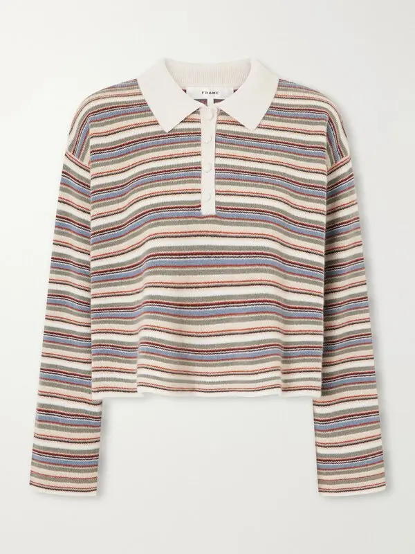 FRAME Striped Wool And Cashmere-blend Polo Sweater