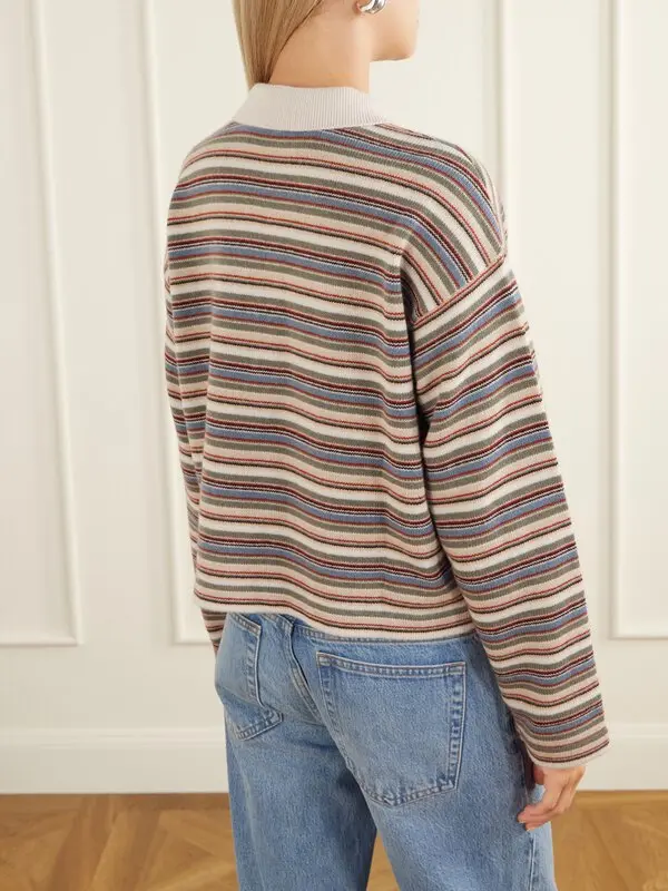 FRAME Striped Wool And Cashmere-blend Polo Sweater