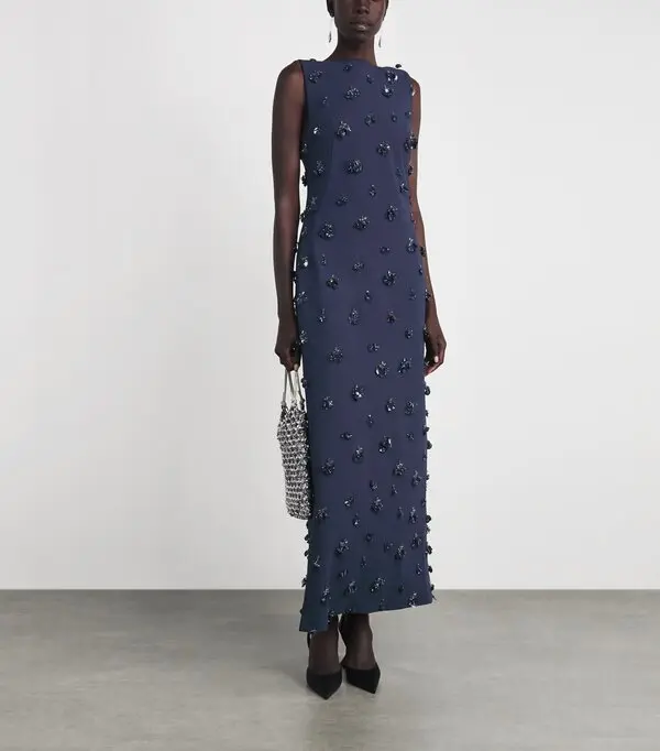 Simkhai Embellished Organza Claudia Maxi Dress - Navy