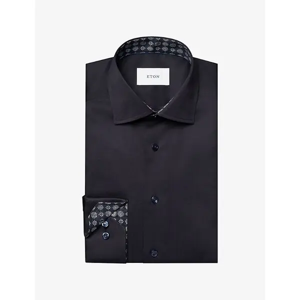 Eton Geometric Signature Twill Contemporary-fit Cotton Shirt - Navy Blue