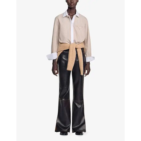 Sandro Contrast-collar Striped Cotton Shirt